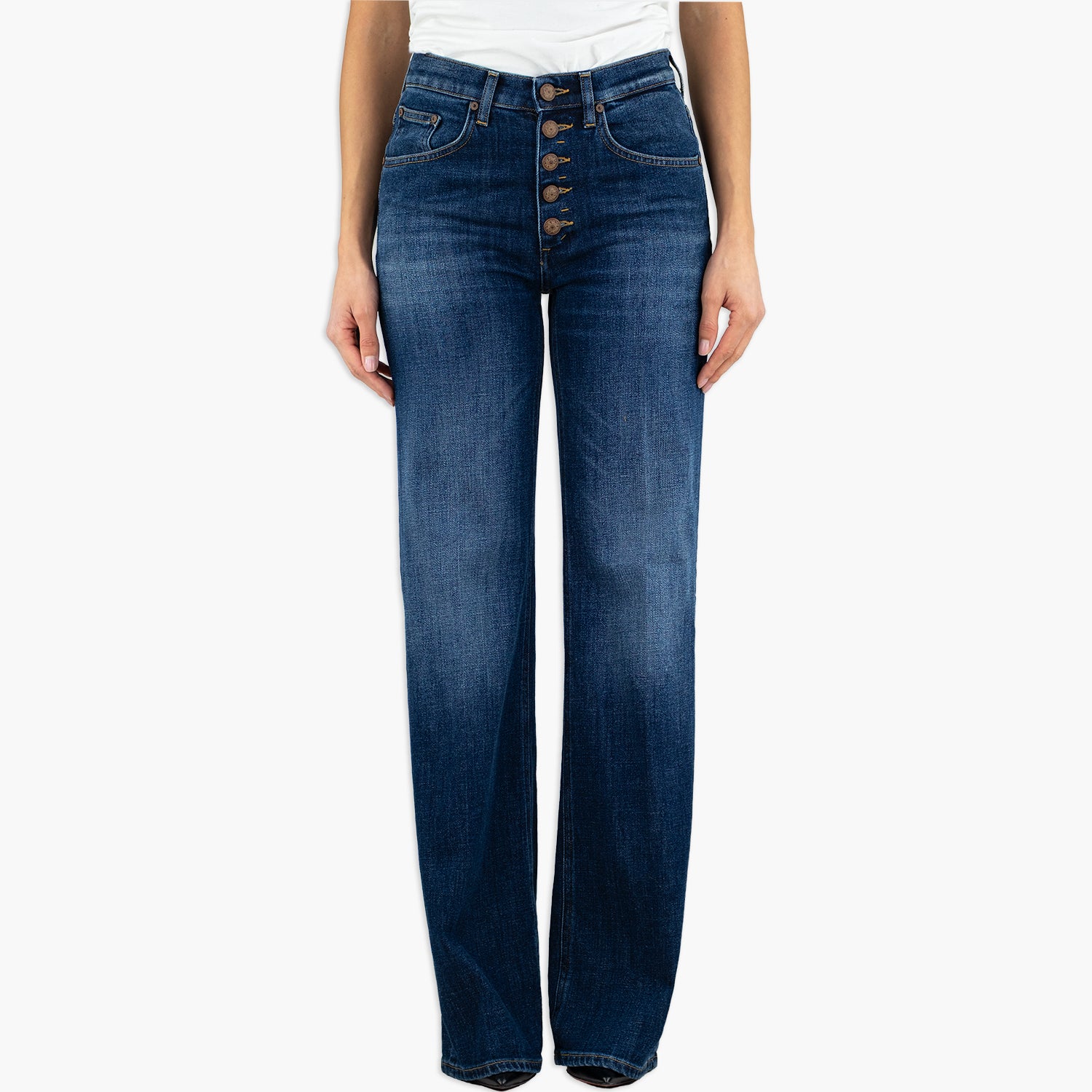Jeans DONDUP Jacklyn Bot Gioiello Wide Leg in Denim Stretch Lavaggio ...